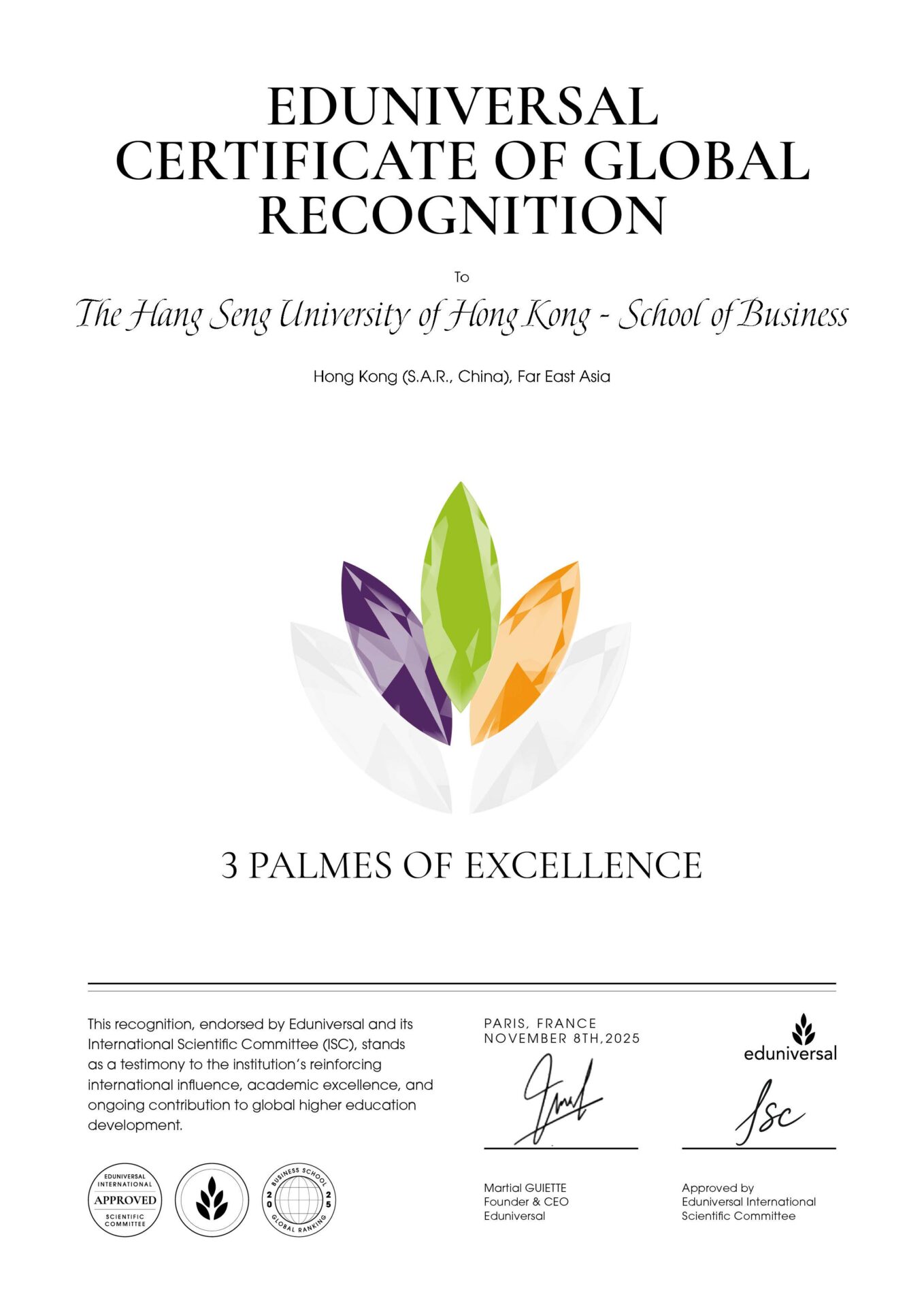 HSUHK School of Business Earns 3 Palmes of Excellence in Eduniversal Business Schools Ranking ...